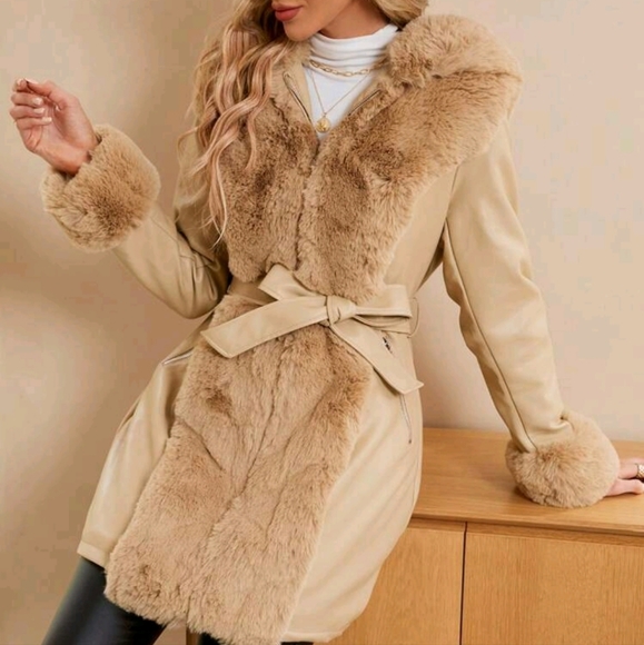 Jackets & Coats | New Fuzzy Decorative Belt Pu Leather Jacket | Poshmark